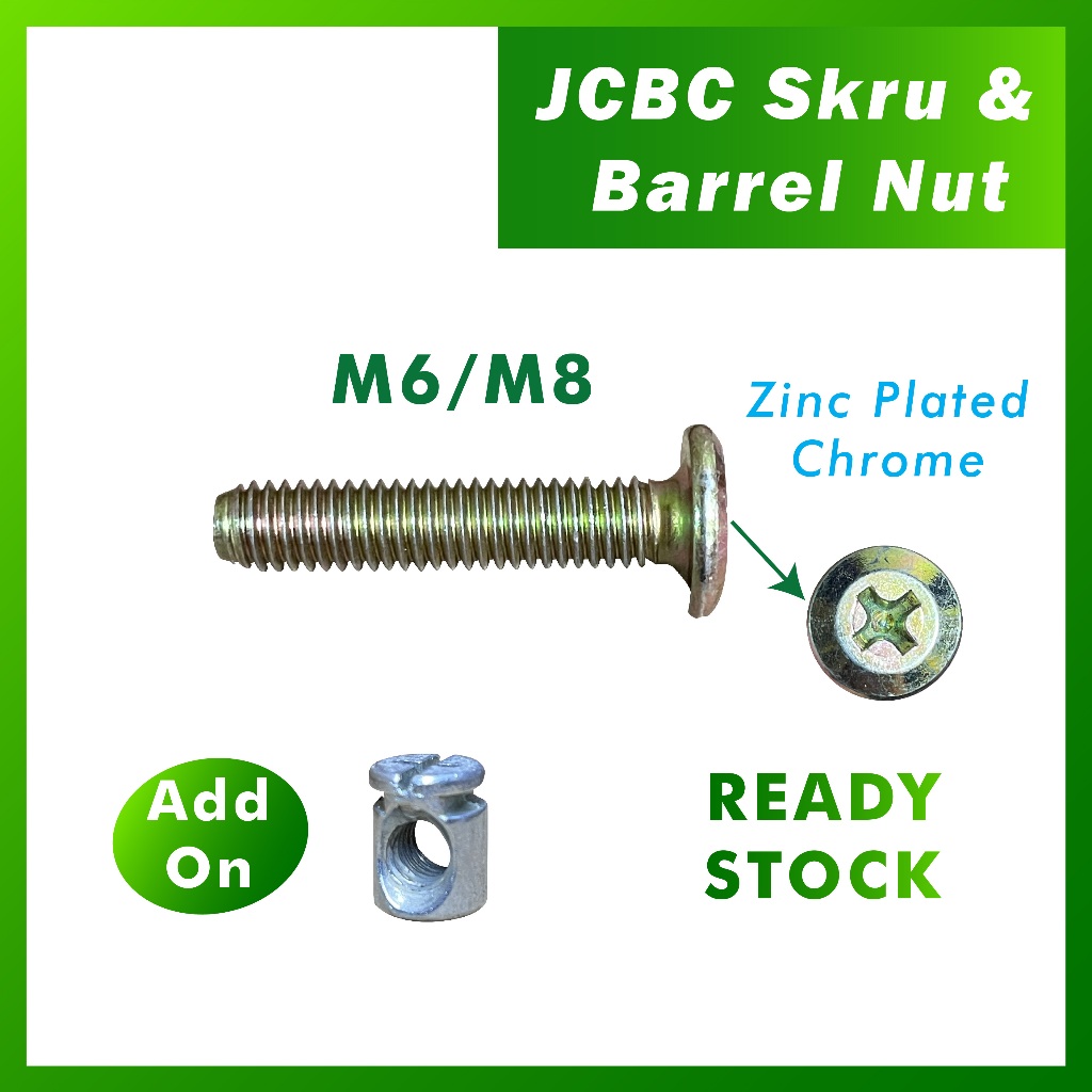 SKRU KATIL JCBC FURNITURE JOINT CONNECTOR SCREW & BARREL NUT M6 & M8 | Shopee Malaysia