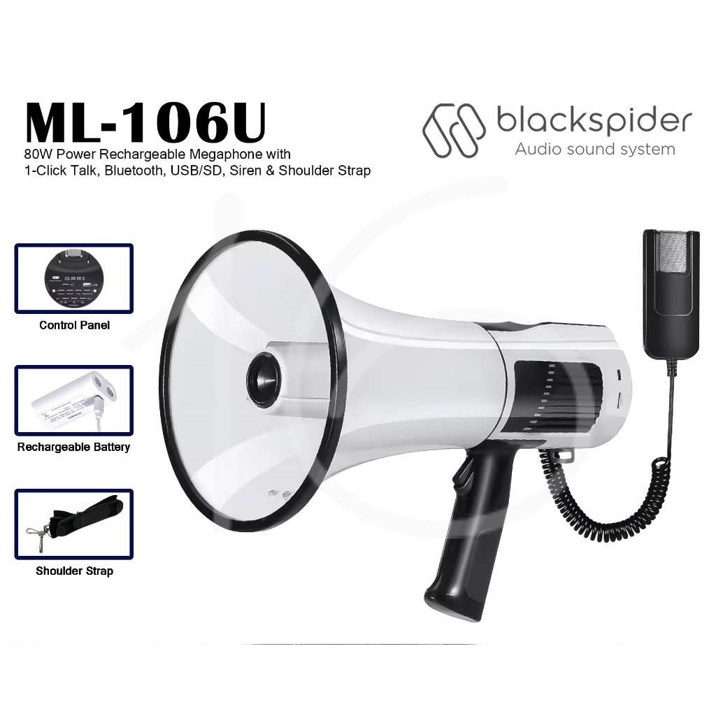 Black Spider ML-106U Rechargeable Power Megaphone Loud Hailer with ...