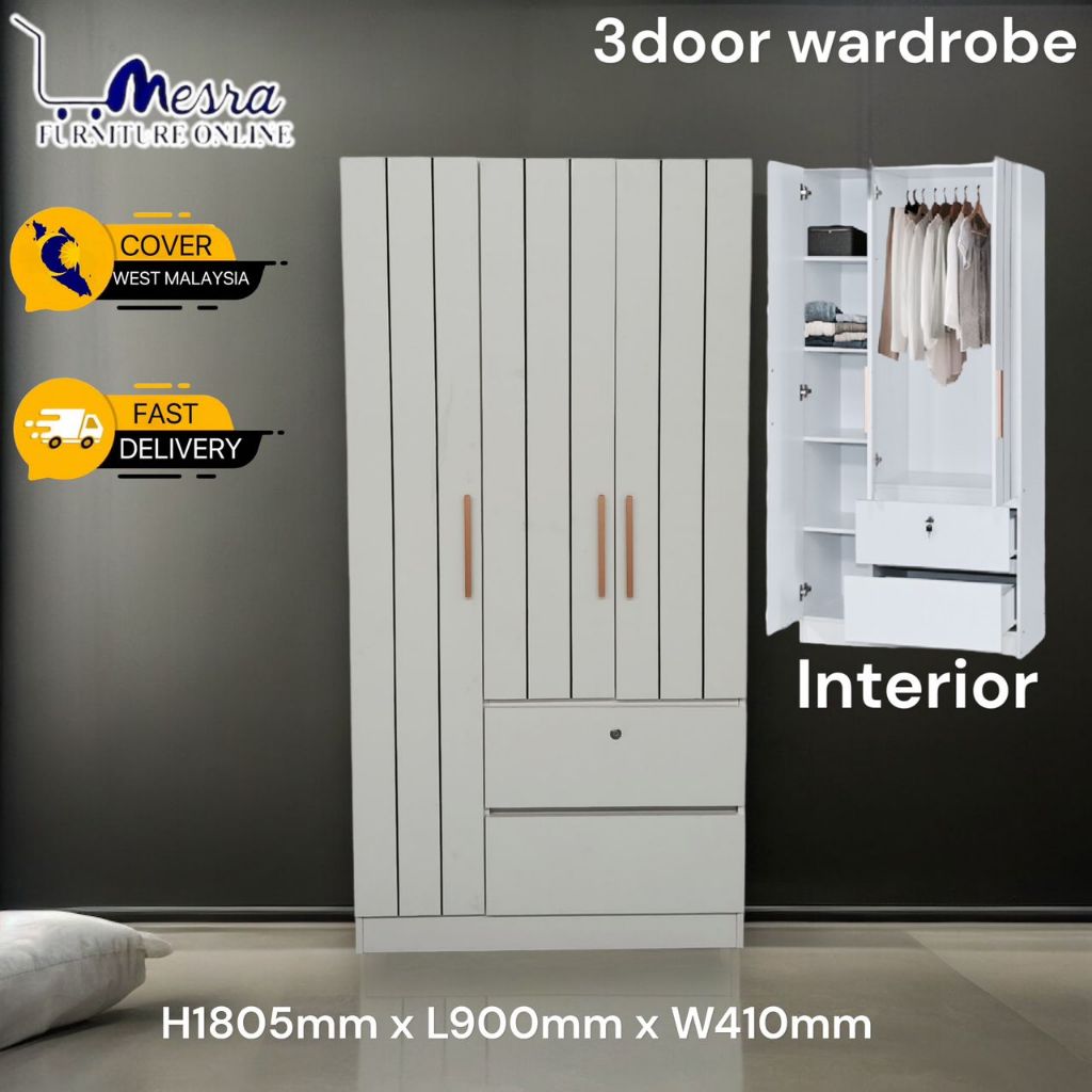 MESRA-4Door Wardrobe / 4 ft 4 Door / 4 Kaki Almari Baju / Bedroom Set ...