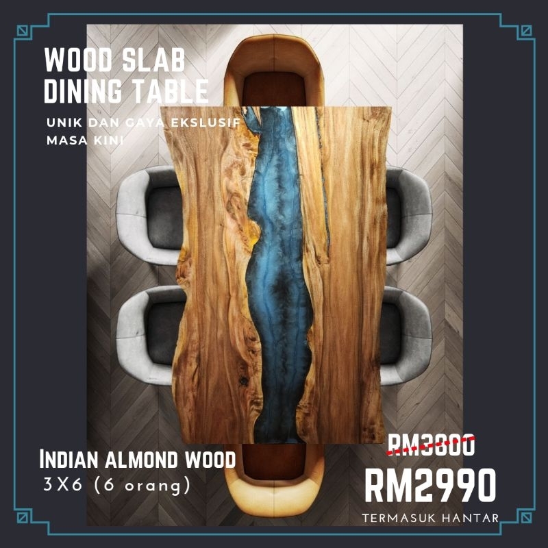 Meja makan kayu balak / dining table wood slab / River Dining Table ...