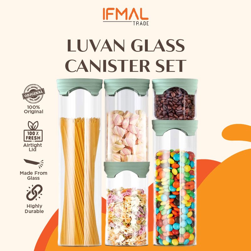 Luvan Glass Canister 10 pieces Set | Glass Storage Airtight Container ...