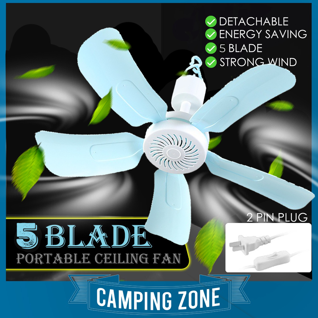 Portable 5 Blade Ceiling Fan Kipas Siling Camping Fan Air Cooler Mini ...