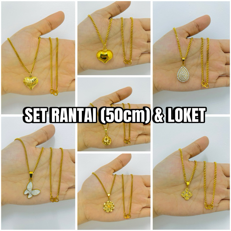 EMAS BANGKOK SET RANTAI LEHER (50CM) & LOKET | Shopee Malaysia