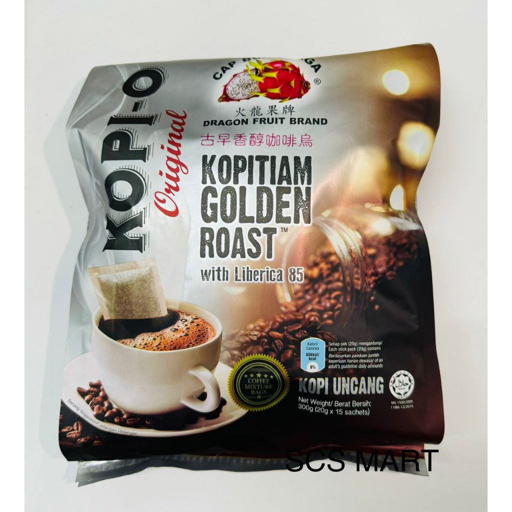 Dragon Fruit Brand Kopi - O Kopitiam Golden Roast with Liberica 85 (15 sachets x 20g) 古早香醇咖啡乌 ...