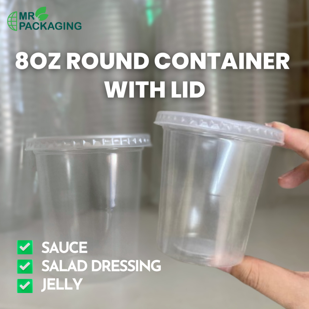 8oz Disposable PP Plastic Round Food, Sauce ,Jelly Container,Cup with Lid/Bekas Dadih,Jeli,Bulat ...