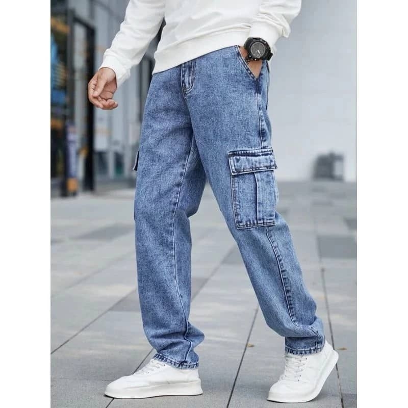 Seluar Jeans Lelaki Cargo 6 Pocket Acid Wash Cargo Jeans kain ( Non ...