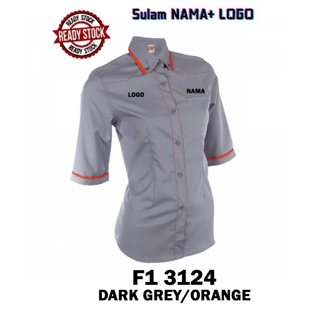 BAJU KORPORATE PEREMPUAN KELABU/ORANGE LENGAN TIGA SUKU F13124 JENAMA ...