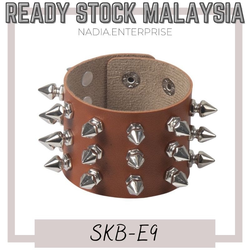 🇲🇾 GELANG Leather Wristband bracelet cuff gothic punk metal armbands ...