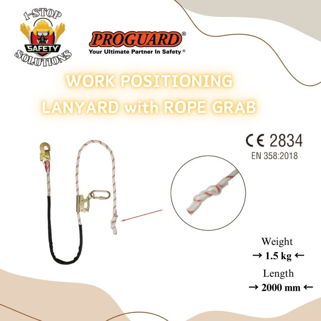 Proguard Work Positioning Lanyard with Rop Grab and Carabiner Full Body ...