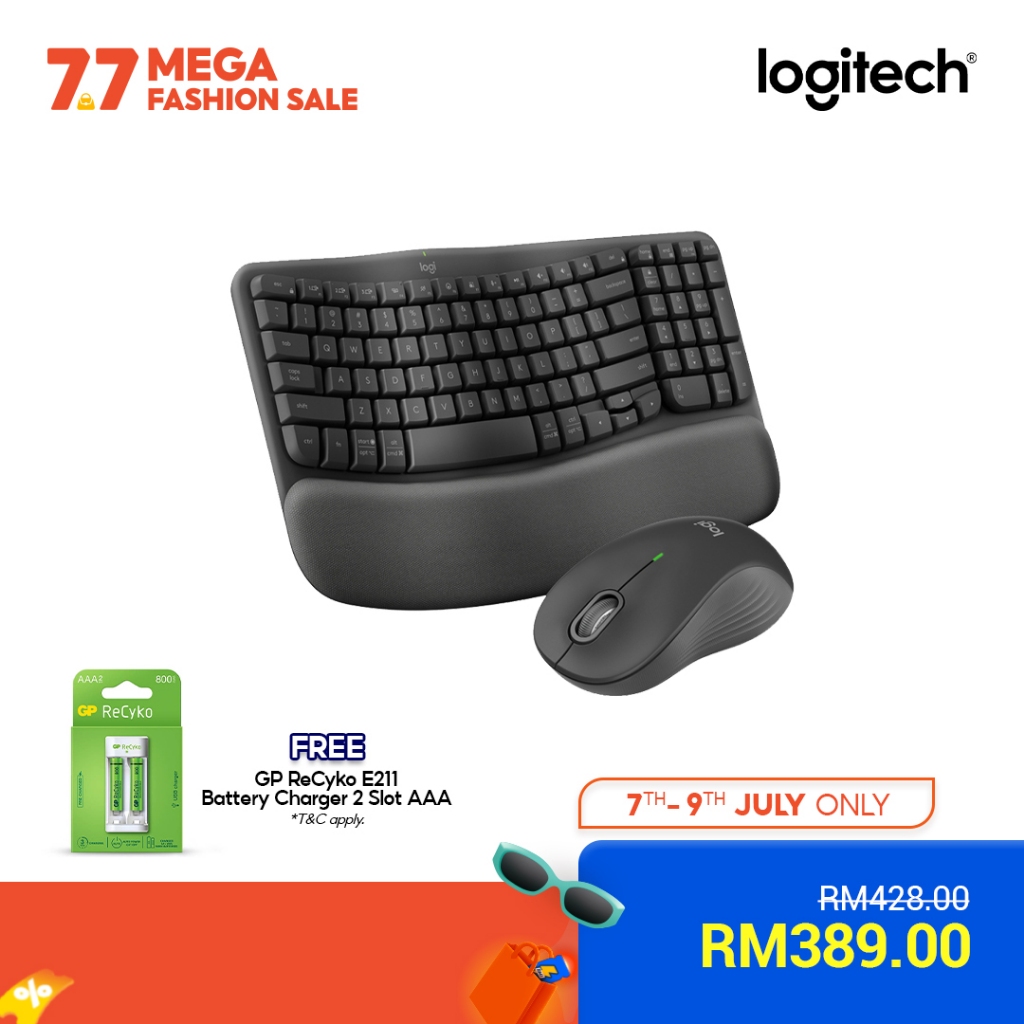 [Combo Set] Logitech Wave Keys Wireless Ergonomic Keyboard + Logitech ...