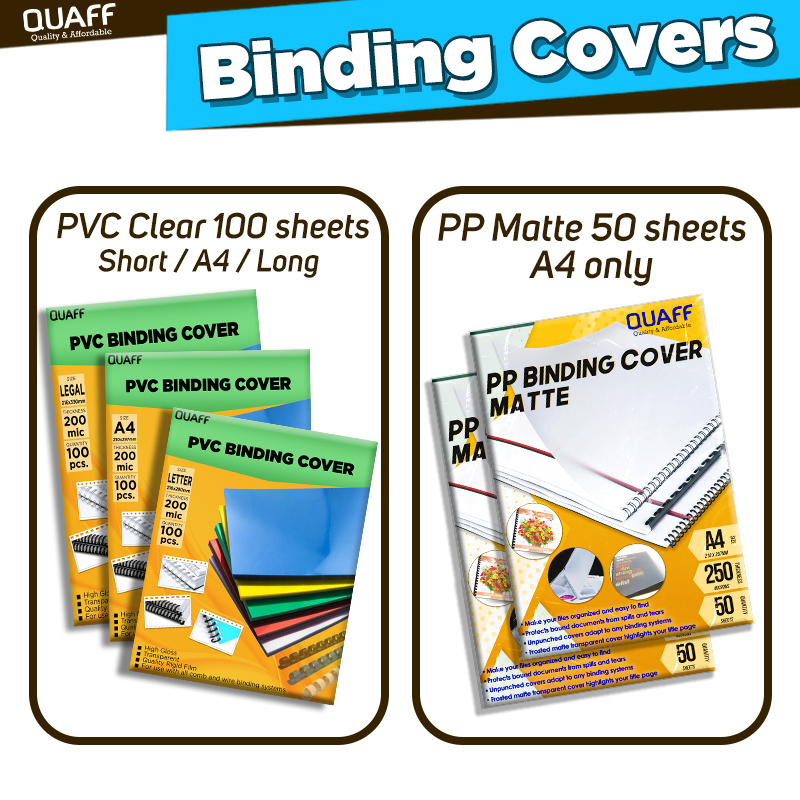 QUAFF PVC Binding Cover Clear 200 Mic A4 | Short & Long Size (100sheets ...