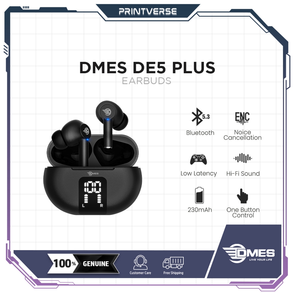 Dmes DE5 Plus Wireless Earphone Bluetooth with Stereo TWS 5.3 Bluetooth ...