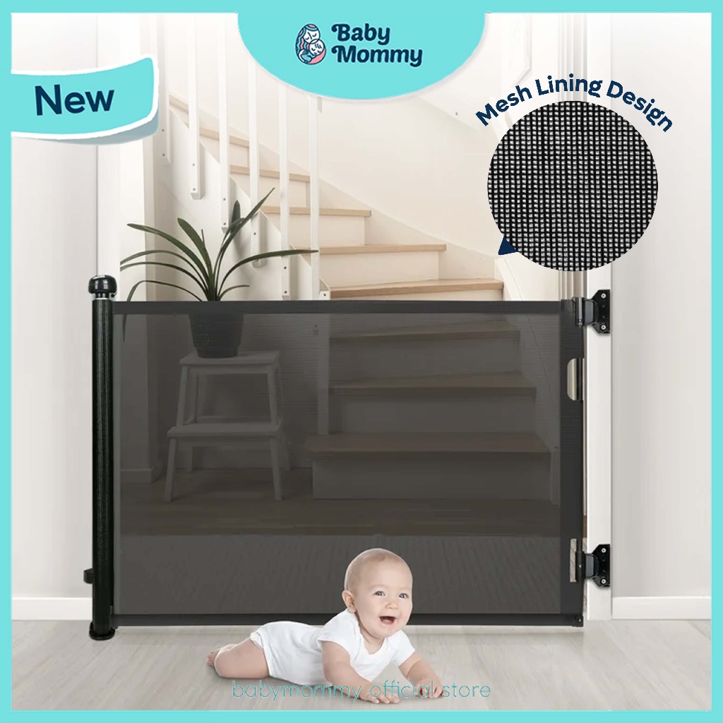 Babymommy👶Retractable Baby Safety Gate Child Barrier Extra Wide Mesh ...