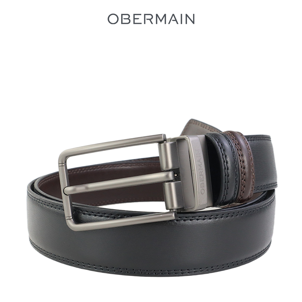 OBERMAIN OBB357L3-A2 Men's Split Leather Pin Reversible Buckle Belt ...