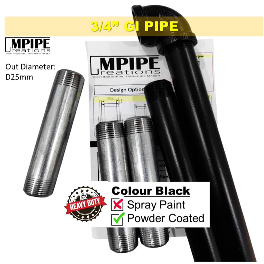 GI 3/4" Silver / Black Gi Pipe Water Pipe Galvanized Iron Pipe Besi ...