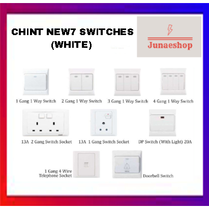 CHINT NEW7 SERIES SWITCHES 1Gang 2Gang 3Gang 4Gang 20A 13A (WHITE ...