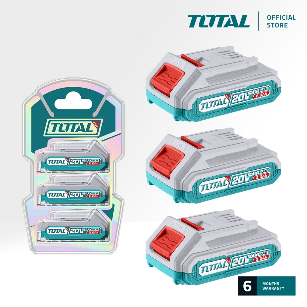 TOTAL Li-ion Battery Kit (3 Pcs, 2.0Ah), Fits All Cordless Power Tools (20V) P20S TOSLI240311 ...