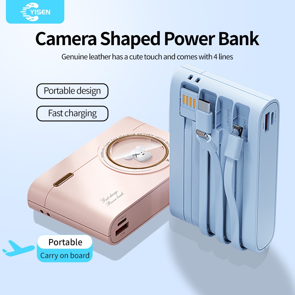 Camera powerbank 20000mah build in 4 cable PD type-c fast Charging for ...