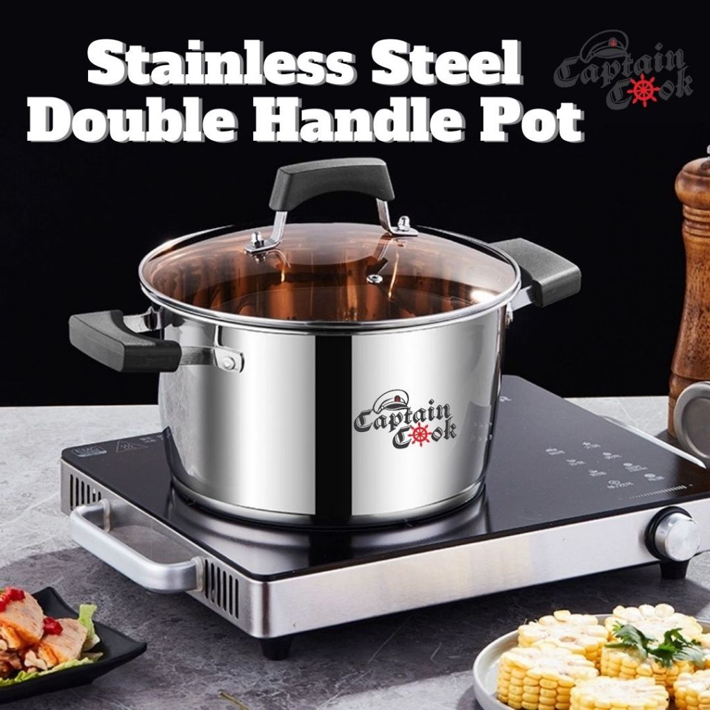 CAPTAIN COOK Stainless Steel Double Handle Pot (22cm/24cm/26cm) Periuk ...