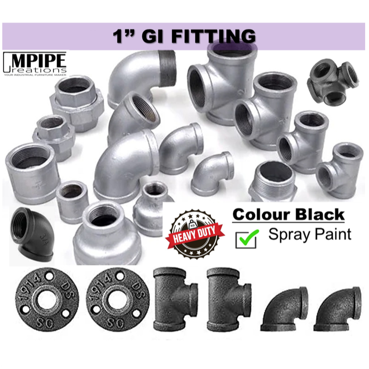 GI 1" Silver / Black Elbow MF Socket Water Pipe Galvanized Iron Besi ...