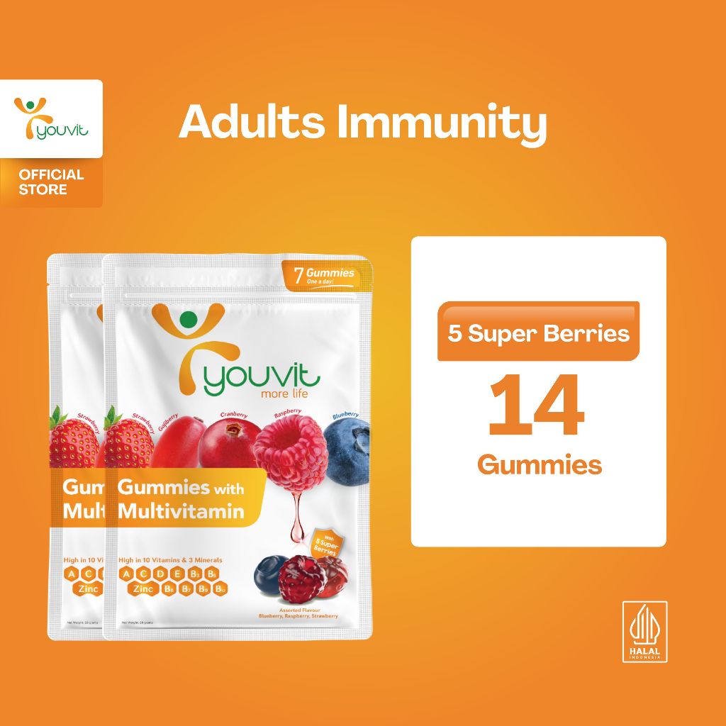 Youvit Adults Multivitamin Gummy14 Days (14 Pcs) dengan Vitamin C ...