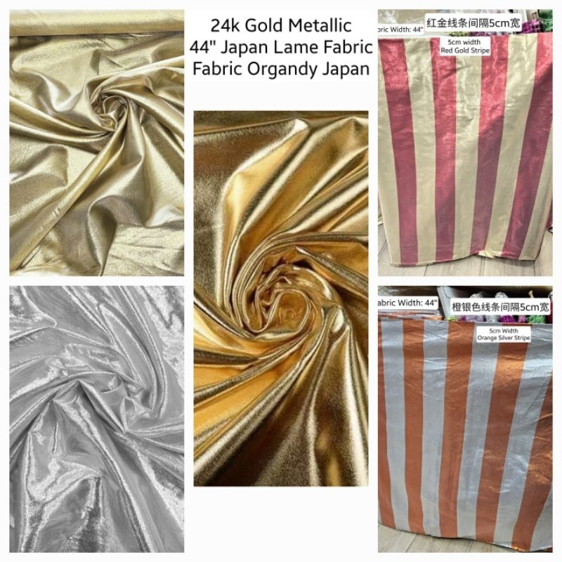 Kain Lame Emas 44" 24K Gold Metallic Japanese Lame Fabric Japan Organdy ...