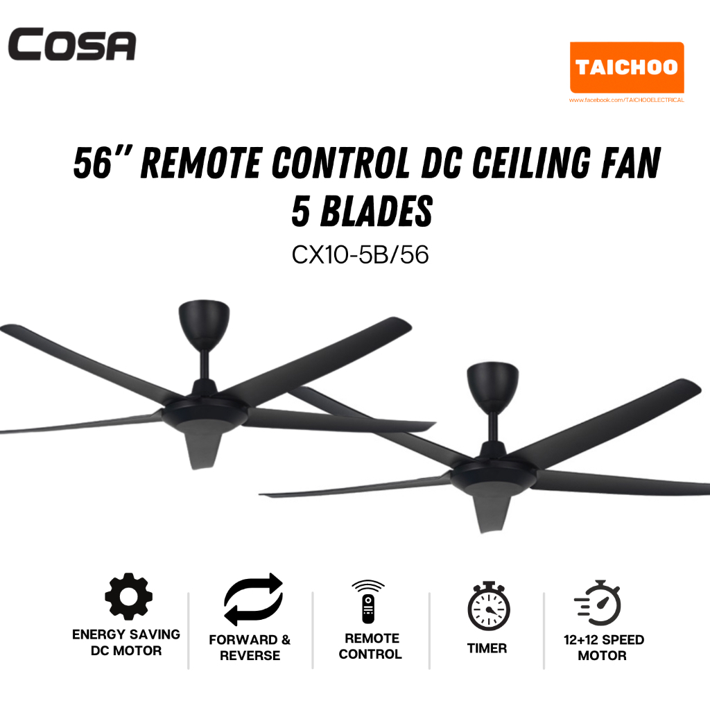 ALPHA COSA 56” Remote Control Ceiling Fan (DC Motor) [2 Units] CX10--5B ...