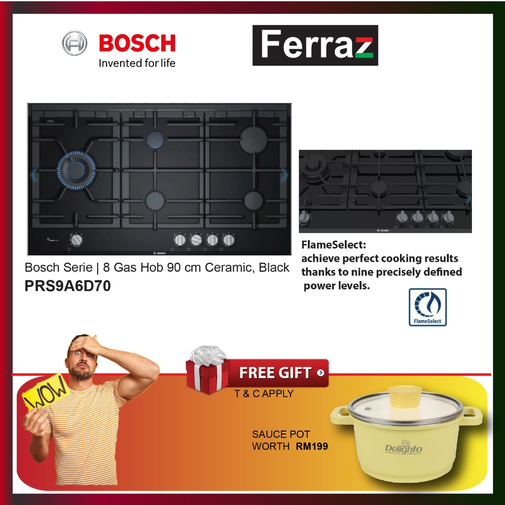 Bosch PRS9A6B70 [NEW] 5 Burner Gas Stove Black Glass 90CM / Bosch ...