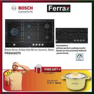 Bosch PRS9A6B70 Serie 8 5 Burner Gas Stove Black Glass 90CM / Bosch ...