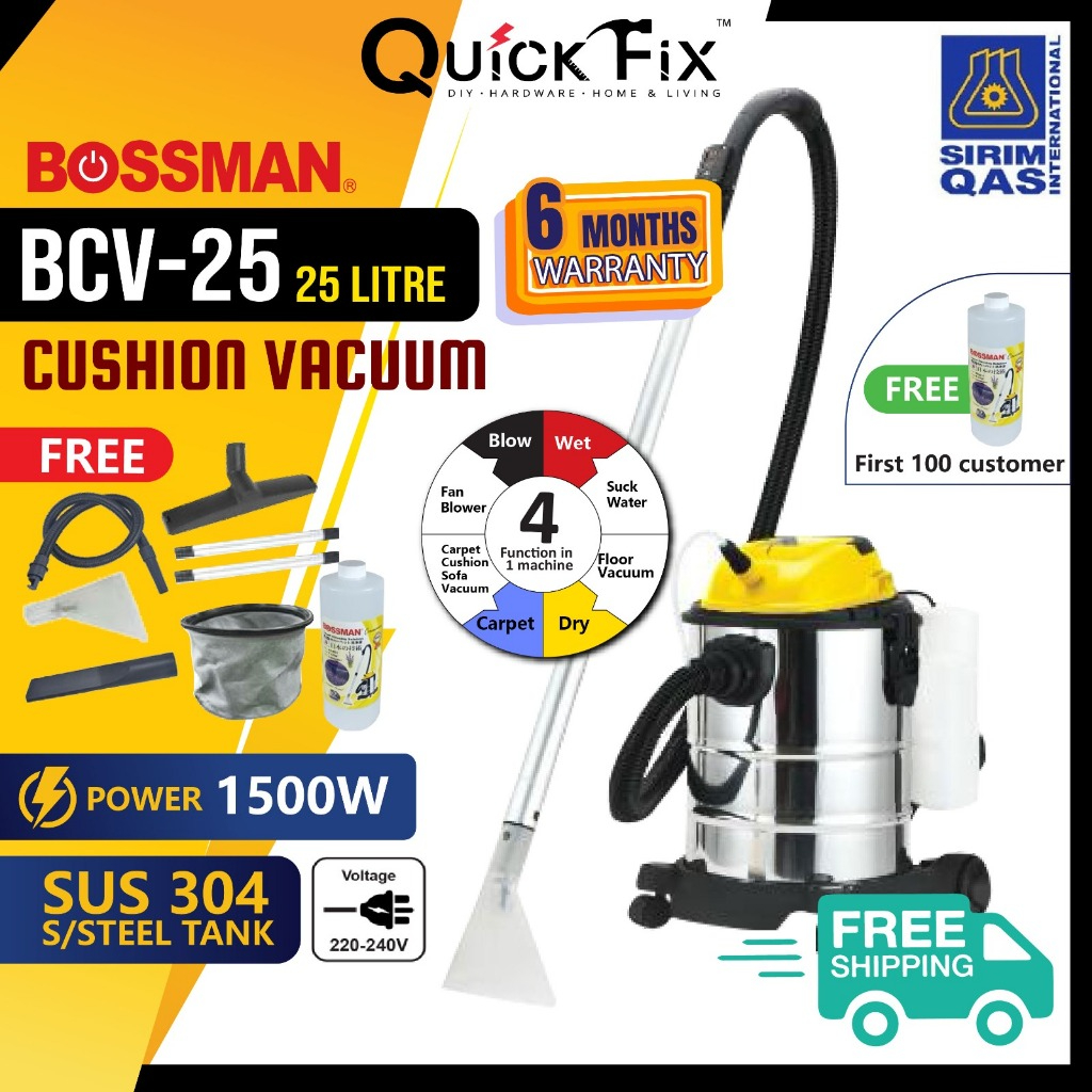QuickFix [NEW 4 IN 1] BOSSMAN BCV-25 Litre Wet Dry Blow & Carpet Wash ...