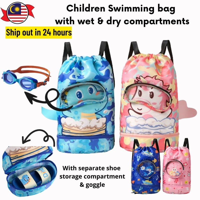 (SHIP IN 24HOURS) Kids Swimming Bag Waterproof Drawstring Backpack Wet ...