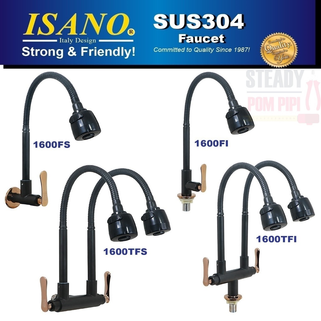 ISANO 1/2" 1600 FLEXIBLE KITCHEN SINK FAUCET STAINLESS STEEL NANO BLACK ...