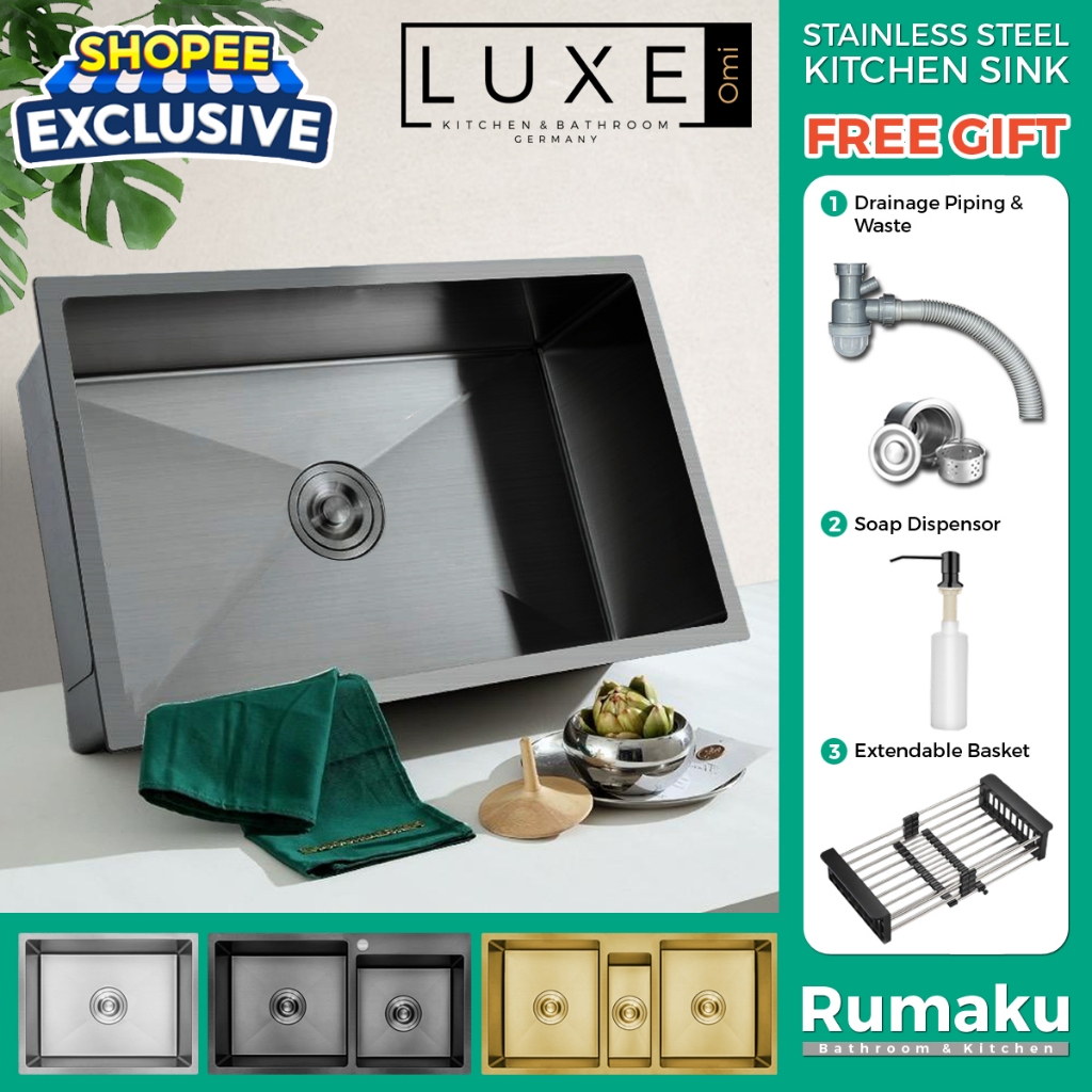 [SHOPEE EXCLUSIVE] LUXE SUS 304 Stainless Steel Home Kitchen Sink Sinki ...
