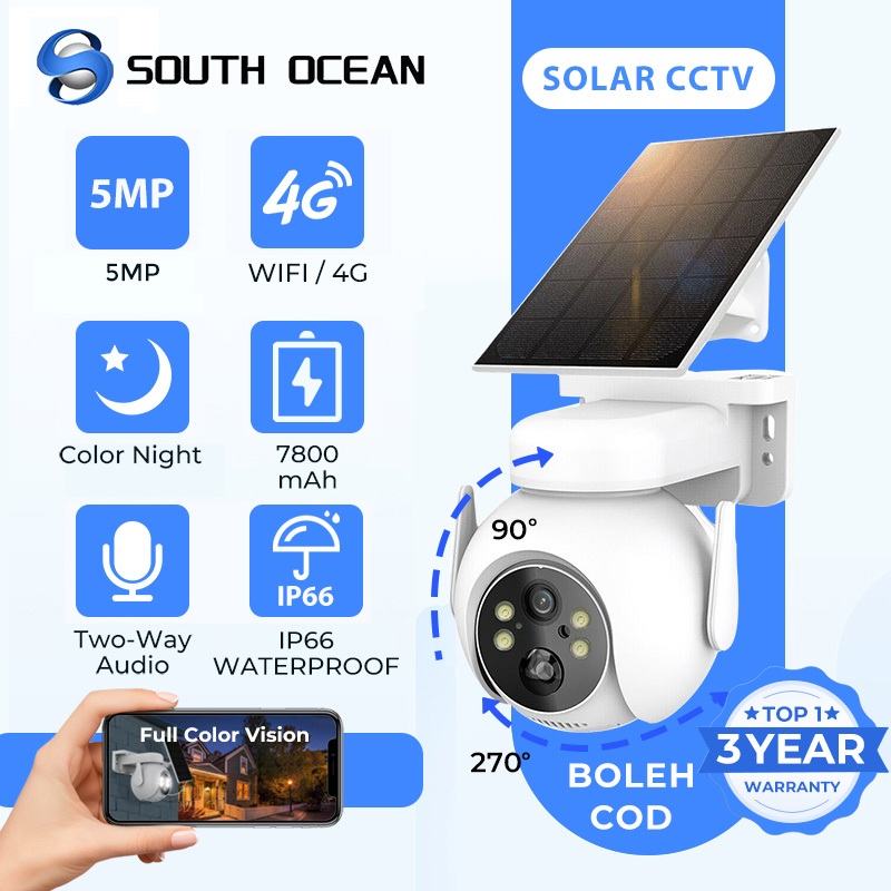 South Ocean IP66 Waterproof Solar 5MP CCTV Wireless Outdoor 4G SIM Card ...