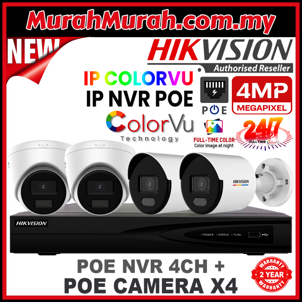 HIK HIKVISION 🌟4 Channel🌟 4.0MP 24/7 Full Time Colour POE + COLORVU ...