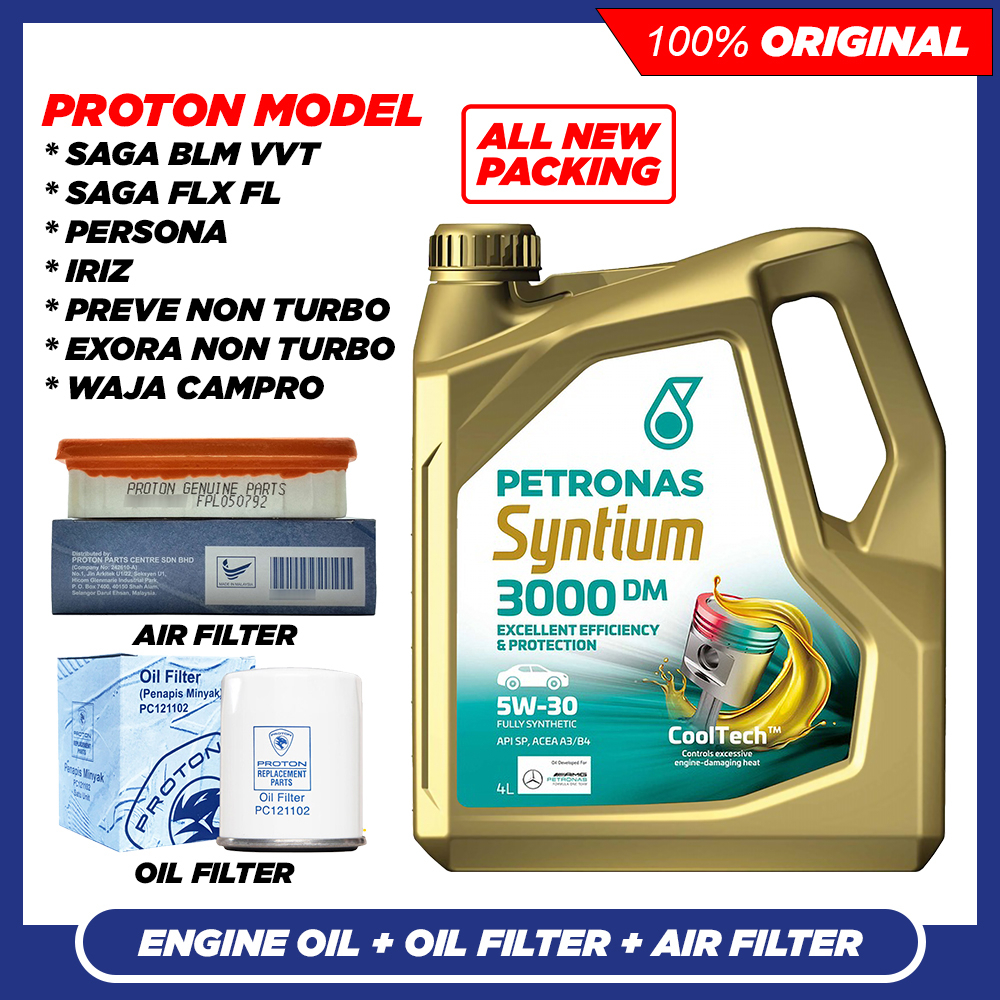 PETRONAS SYNTIUM 3000 DM 5W30 Engine Oil (4L) + Oil Filter + Air Filter ...