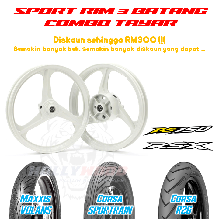 RS150 RSX SPORT RIM 3 BATANG ORIGINAL PUTIH SUSU FULL CHOP TAYAR MAXXIS ...