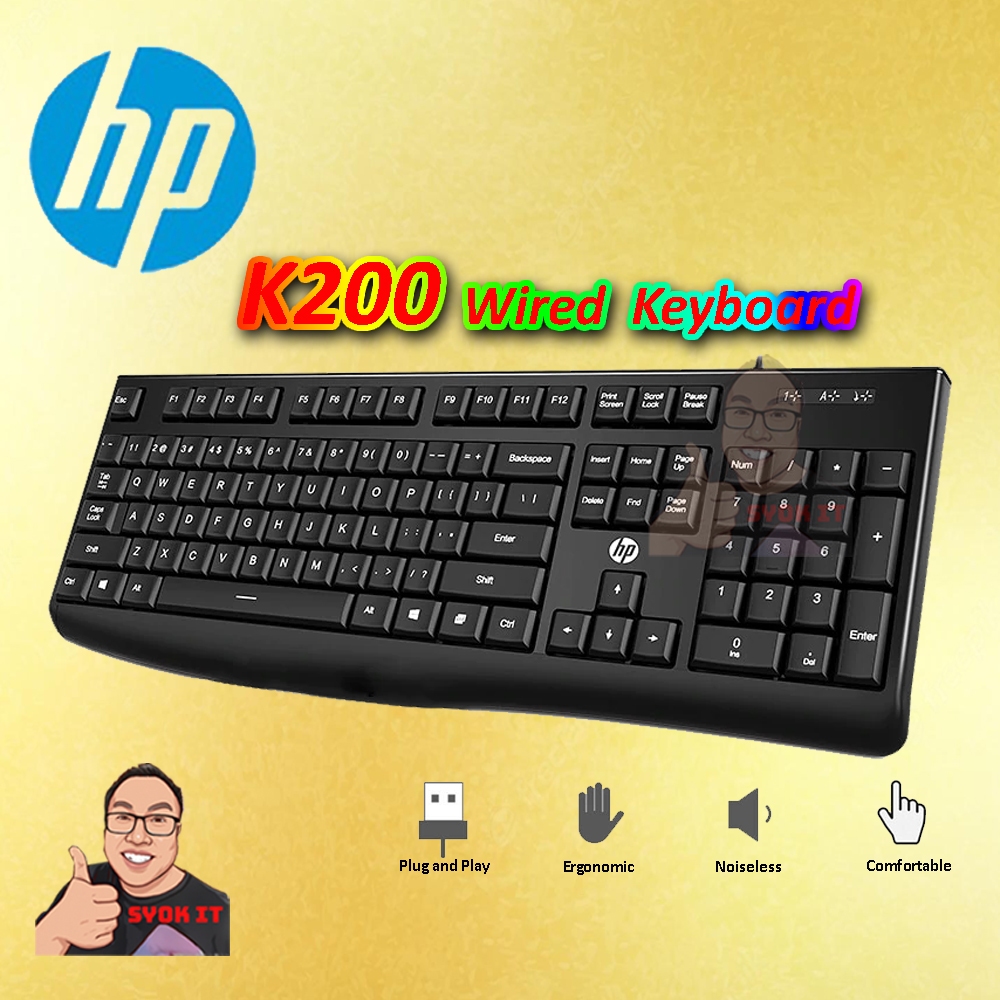 HP K200 WIRED USB 104 KEY ERGONOMIC KEYBOARD WITH COMFORTABLE DESIGN ...