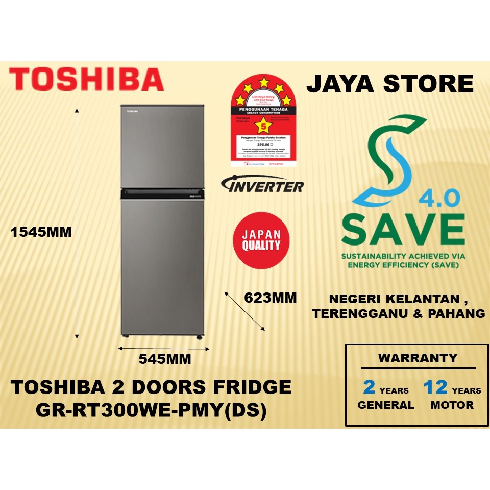 (SAVE 4.0)Toshiba 270L 2 Doors Inverter Refrigerator GR-RT300WE-PMY(DS) (No Frost) | Shopee Malaysia