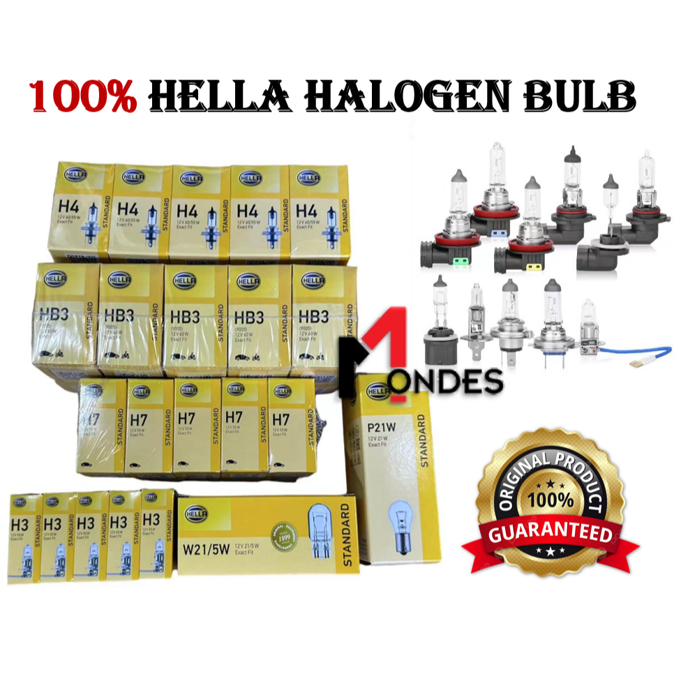 HELLA Standard Halogen H1/ H3/ H4 /H7/h8/H11/ HB3(9005) / HB4(9006) / T10(158)/T20/G18/4038/S25 ...