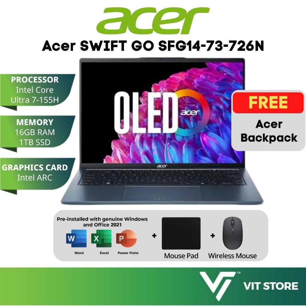 ACER SWIFT GO SFG14-73-726N (BLUE) U7-155H/Intel ARC/16GBD5X/1TB NVMe M ...