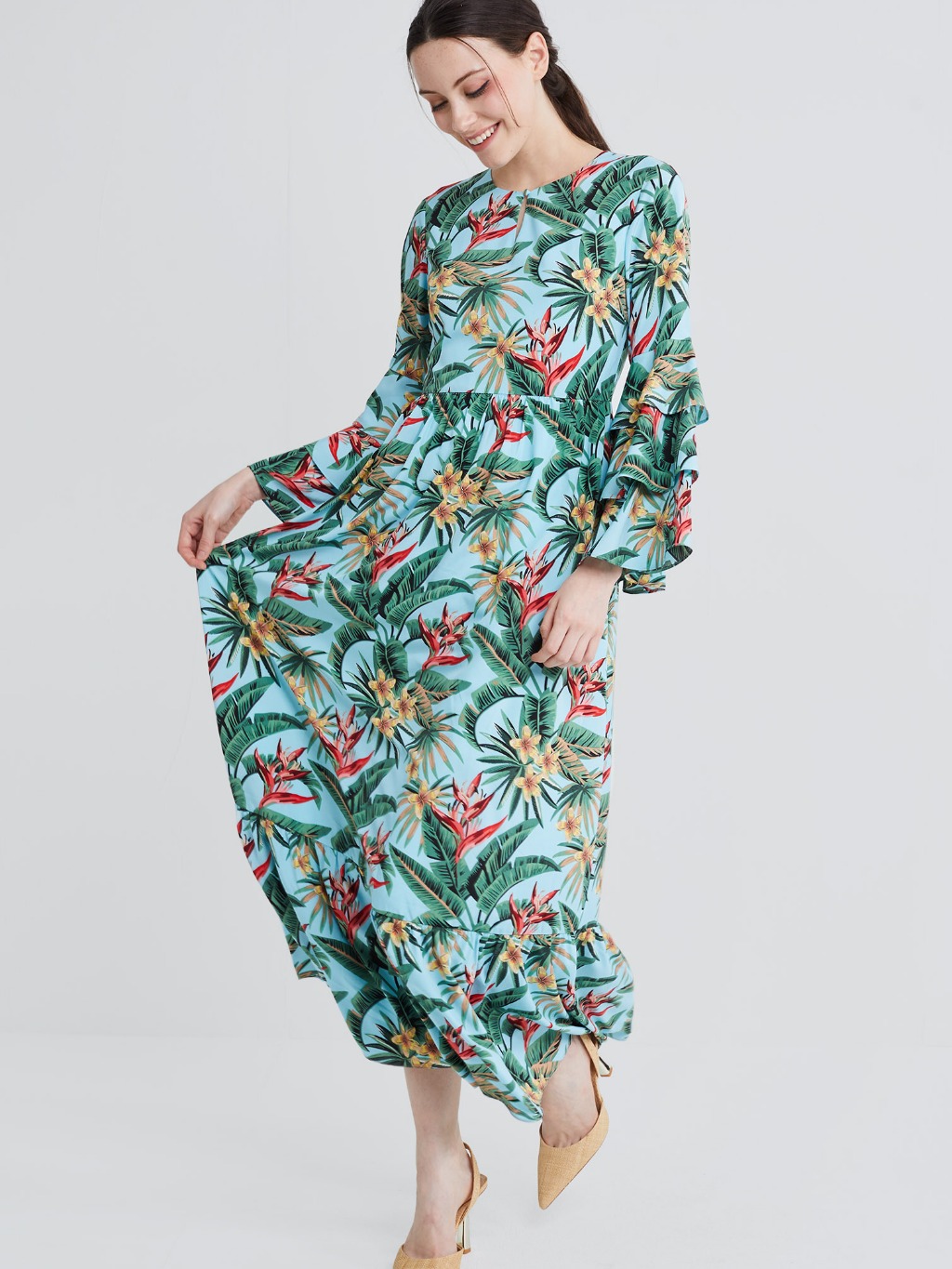 nichii Tropical Vacay Ruffled Sleeve Dress (GLA034-2307RSM) | Shopee ...