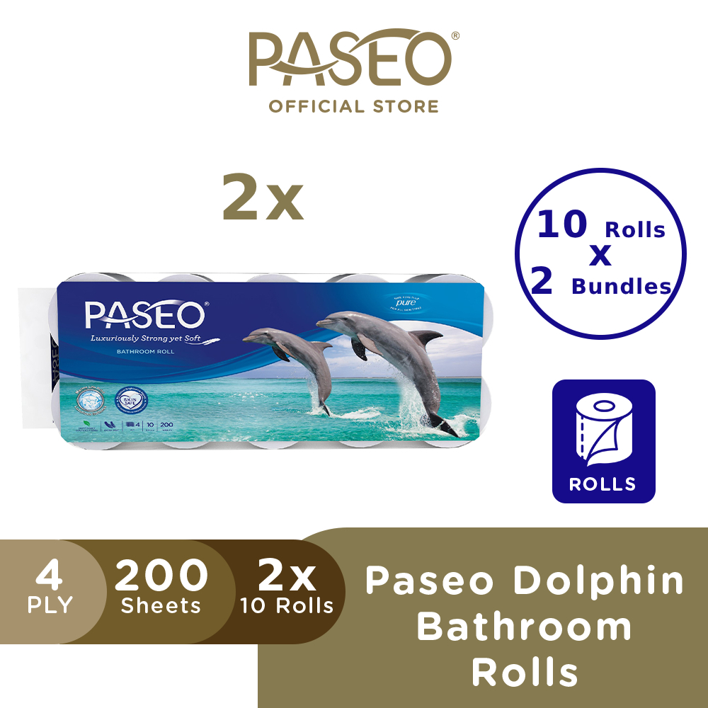 [Bundle of 2] Paseo Dolphin Bathroom Roll (200's x 10 Rolls x 2 Bundles ...