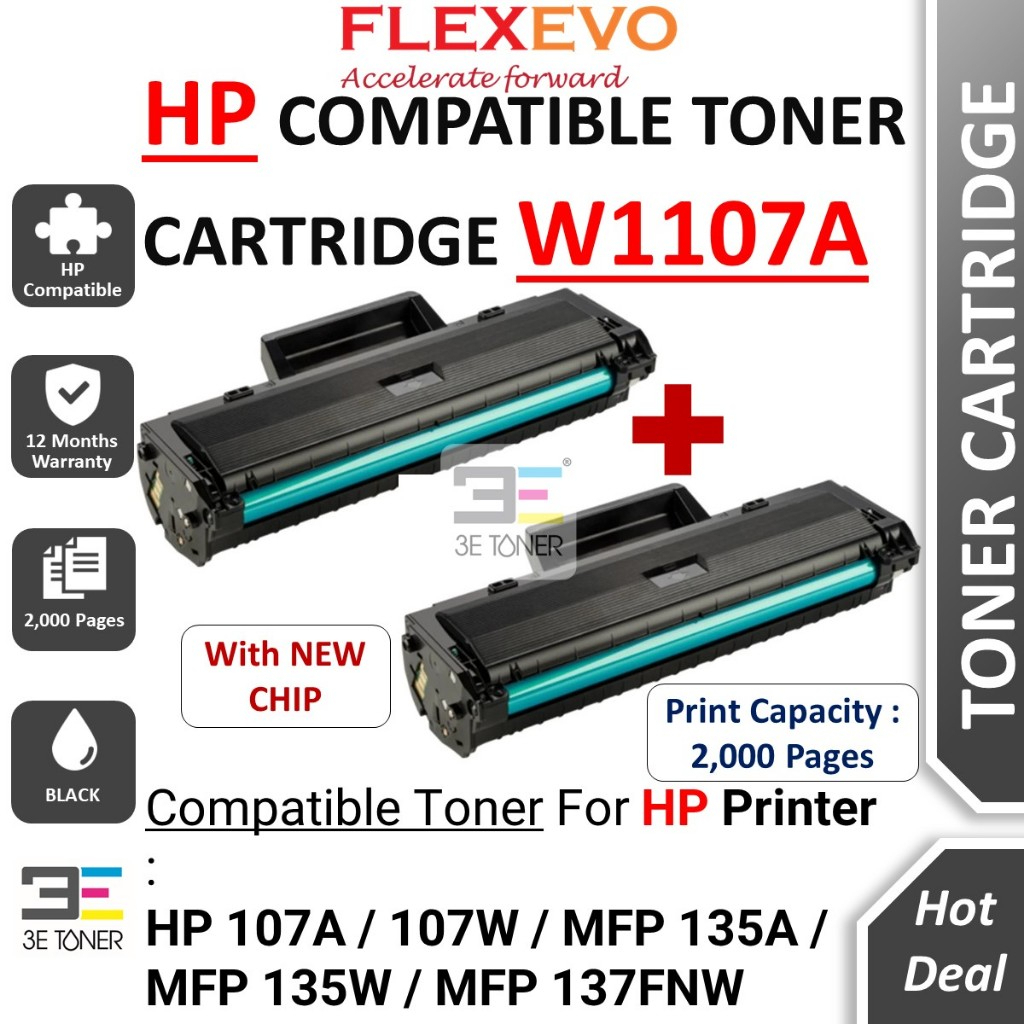 Value Pack 2 Units Compatible HP W1107A 107A 1107 with NEW CHIP Toner ...