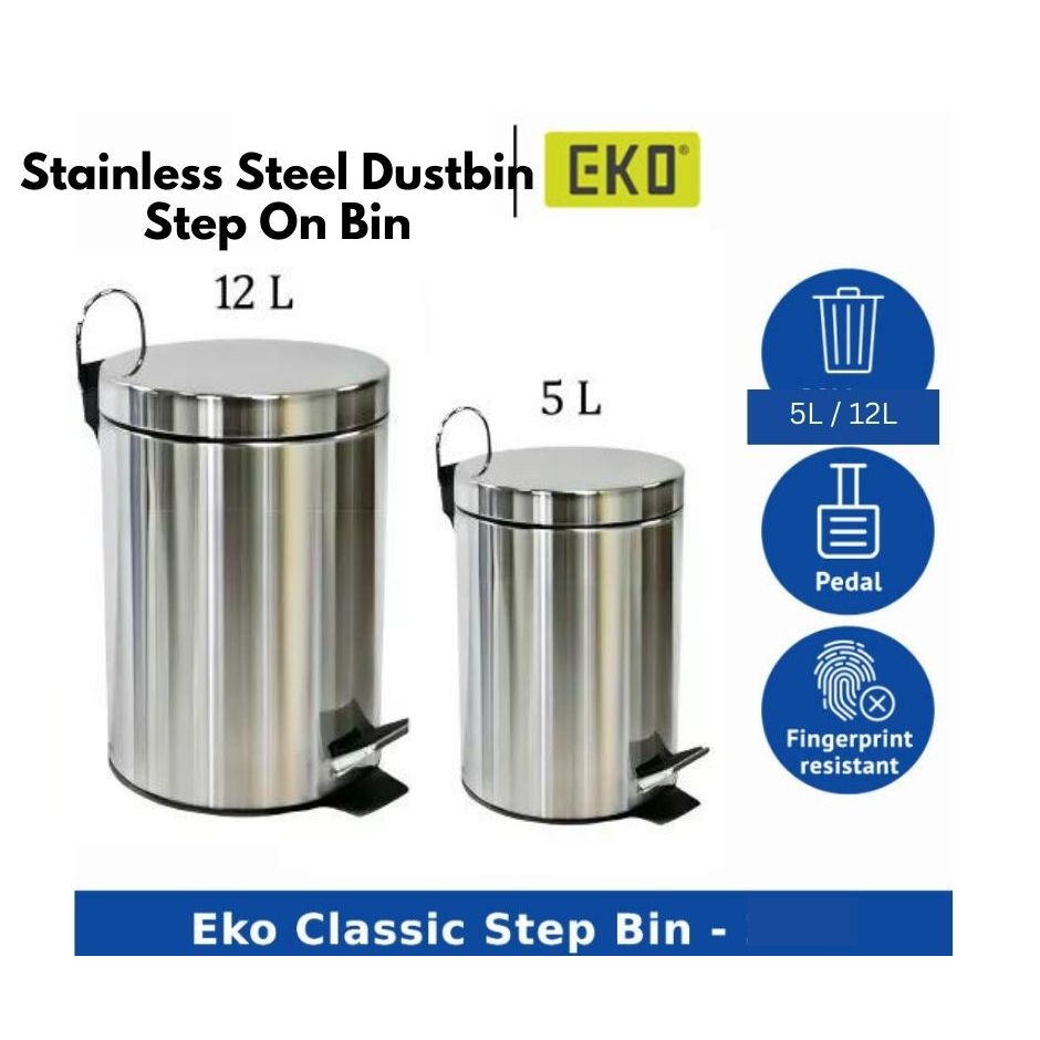 EKO-9825M Stainless Steel Dustbin Step On Bin Rubbish Bin | Shopee Malaysia