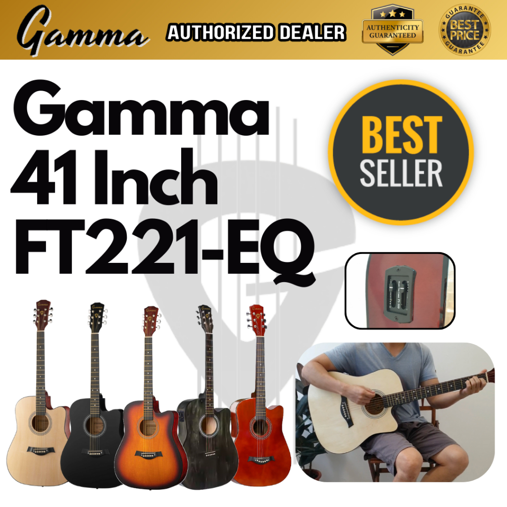 Gamma 41" Acoustic Guitar w 3 Band EQ with tuner FT-221-EQ / FT221EQ ...