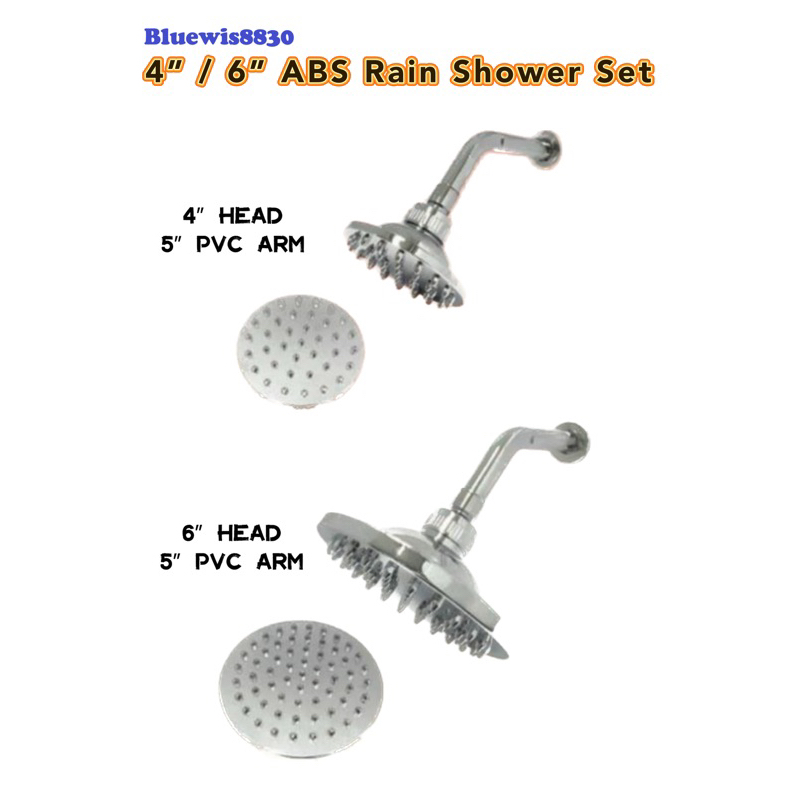PVC Chrome Rain Shower Set Round 4” / 6” With 5” Arm Paip Hujan Bulat ...