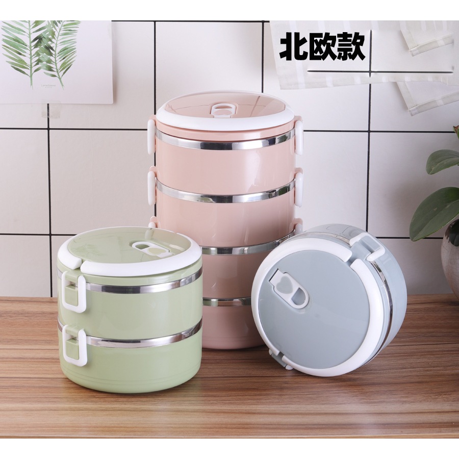 Round Food Container 1400ml 2-Tier /2100ml 3-Tier Lunch Box 便当盒 Bekas ...