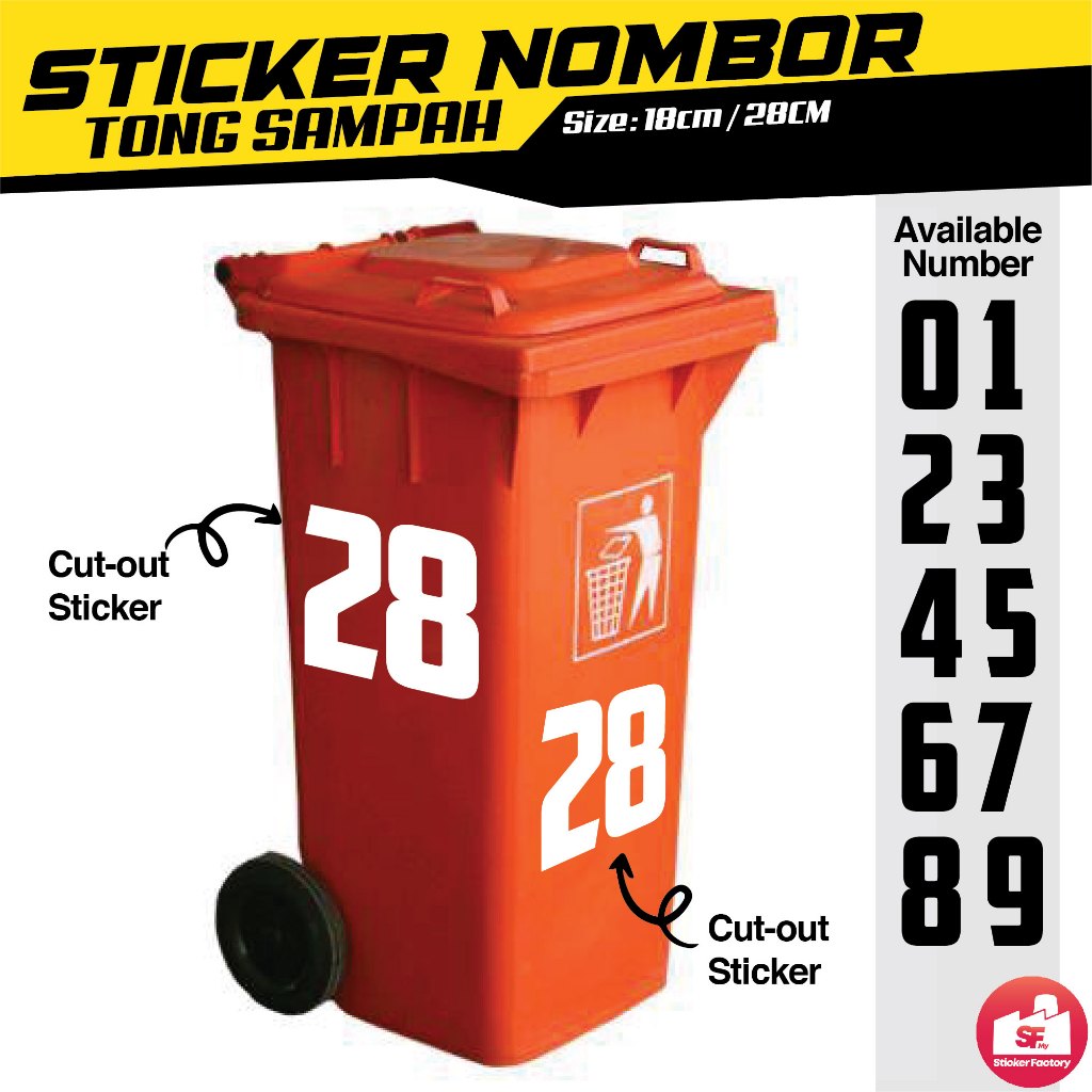 Sticker Tong Sampah Nombor Decal Garbage Number Oracal Waterproof ...