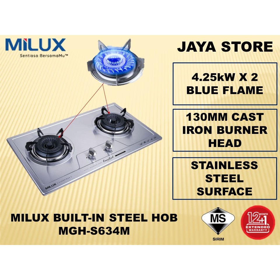 Milux Stainless Steel Body Built-In Cooker Hob MGH-S634M (8.5kW Blue ...